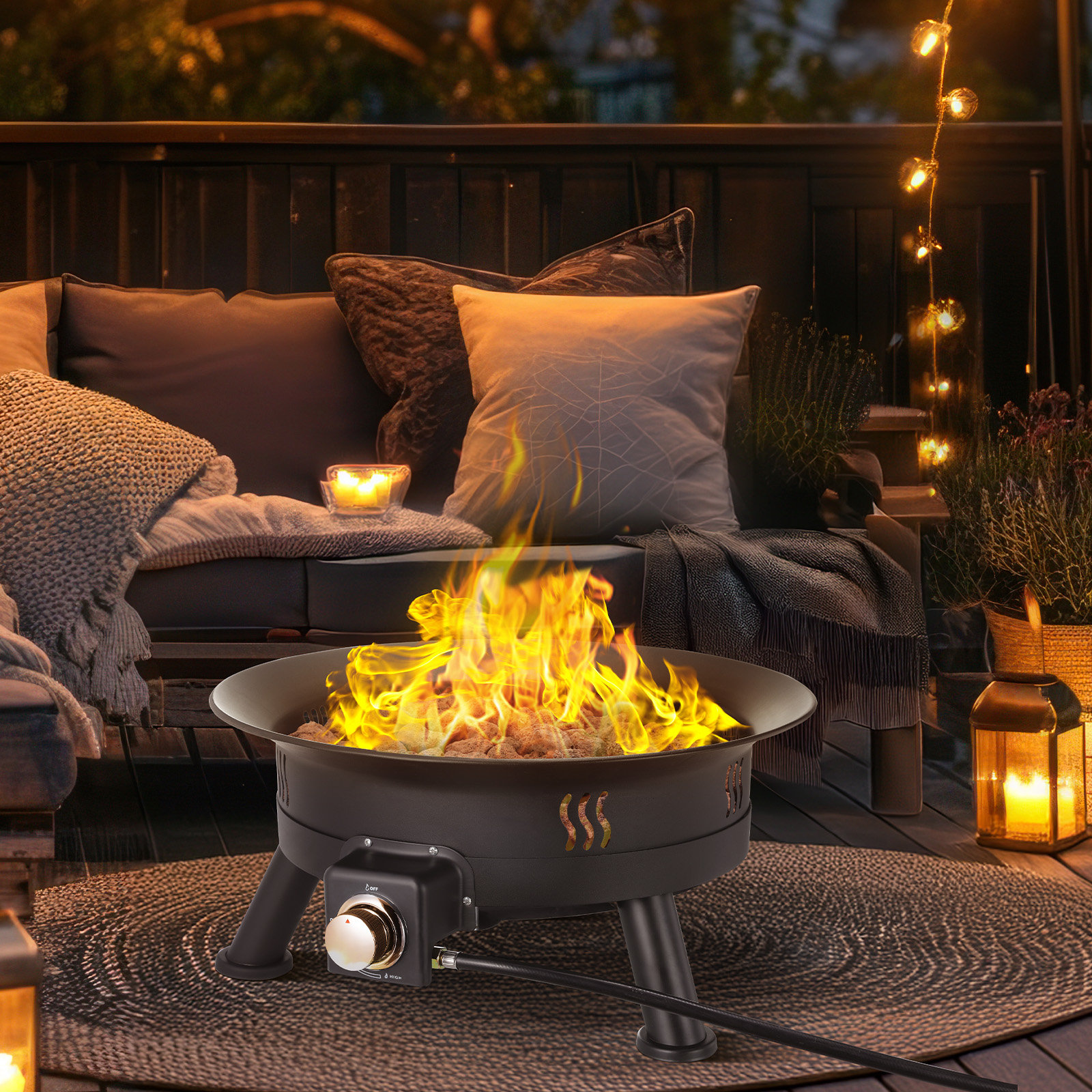 Hokku Designs 24" Propane Fire Pit,52,000 Btu Portable Smokeless Firebowl With Self Igniter ...